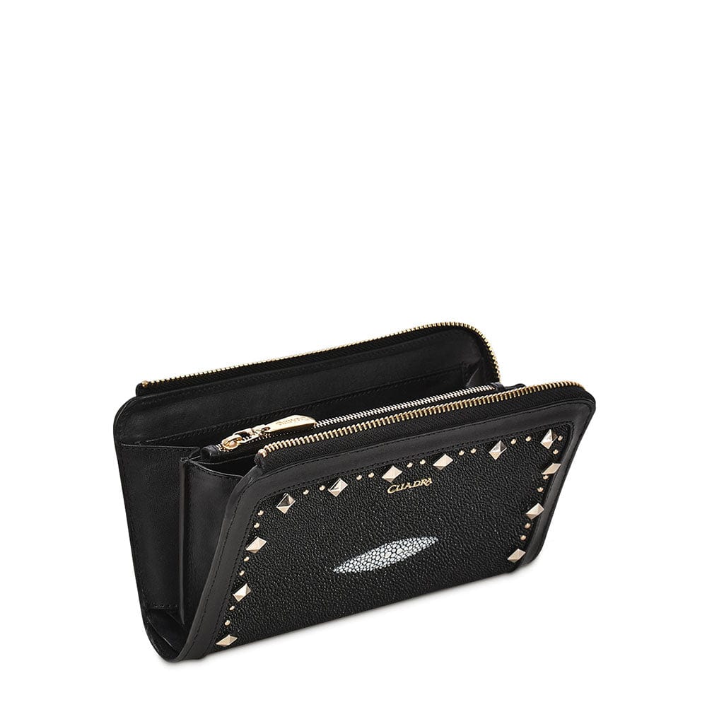 Cartera Cuadra Bifold de Piel de Mantarraya Negra Para Mujer – Botines ...