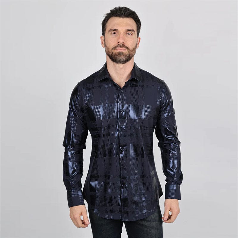 Camisa Platini Modern Fit Stretch Foiled Navy Long Sleeve Para Hombre ...